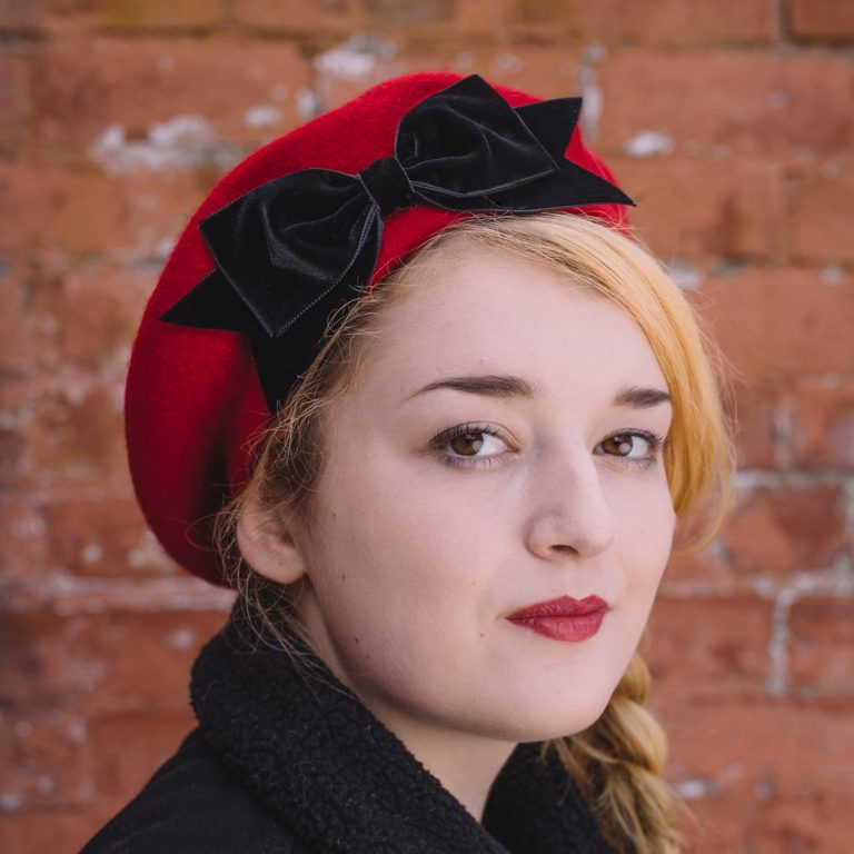 Wine Red Beret with Black Velvet Ribbon Bow - Imogen's Imagination