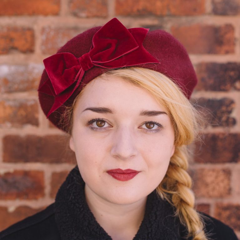 Wine Red Beret with Wine Velvet Bow - Imogen's Imagination