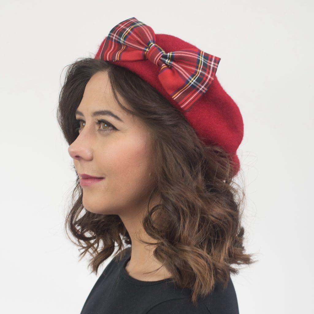 Red Beret with Red Tartan Bow - Imogen's Imagination