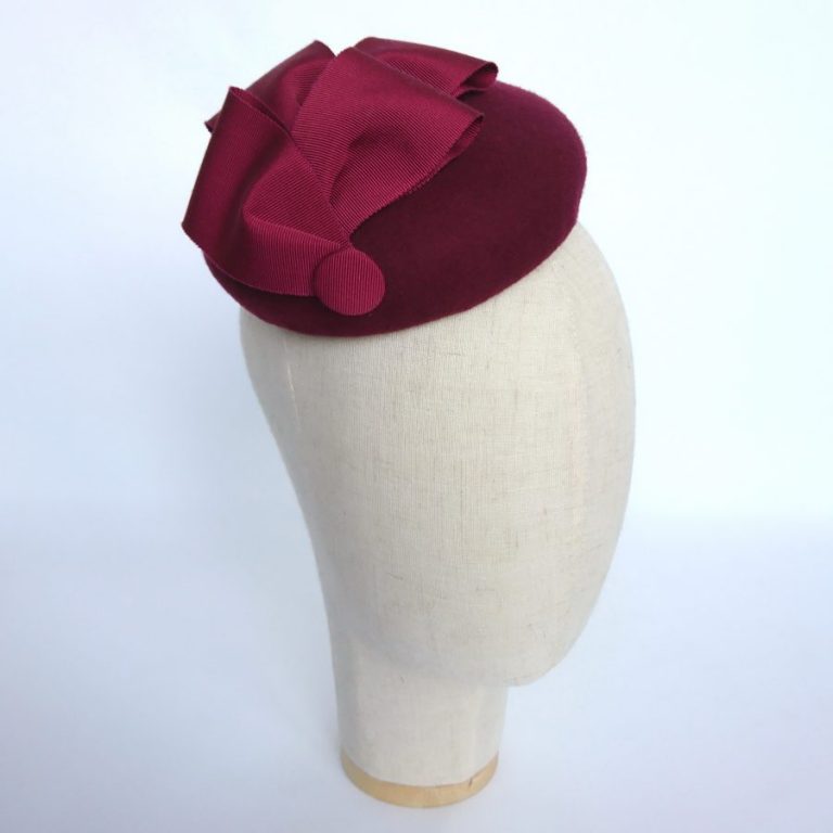 Wine Red Felt Button Hat with Ribbon Loops - Imogen's Imagination