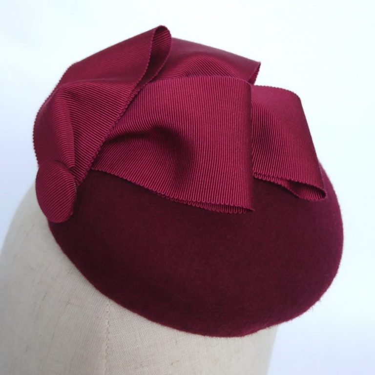Wine Red Felt Button Hat with Ribbon Loops - Imogen's Imagination
