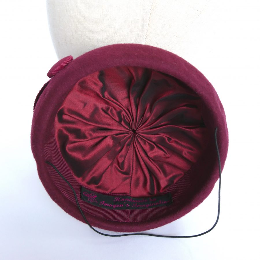 Wine Red Felt Button Hat with Ribbon Loops - Imogen's Imagination