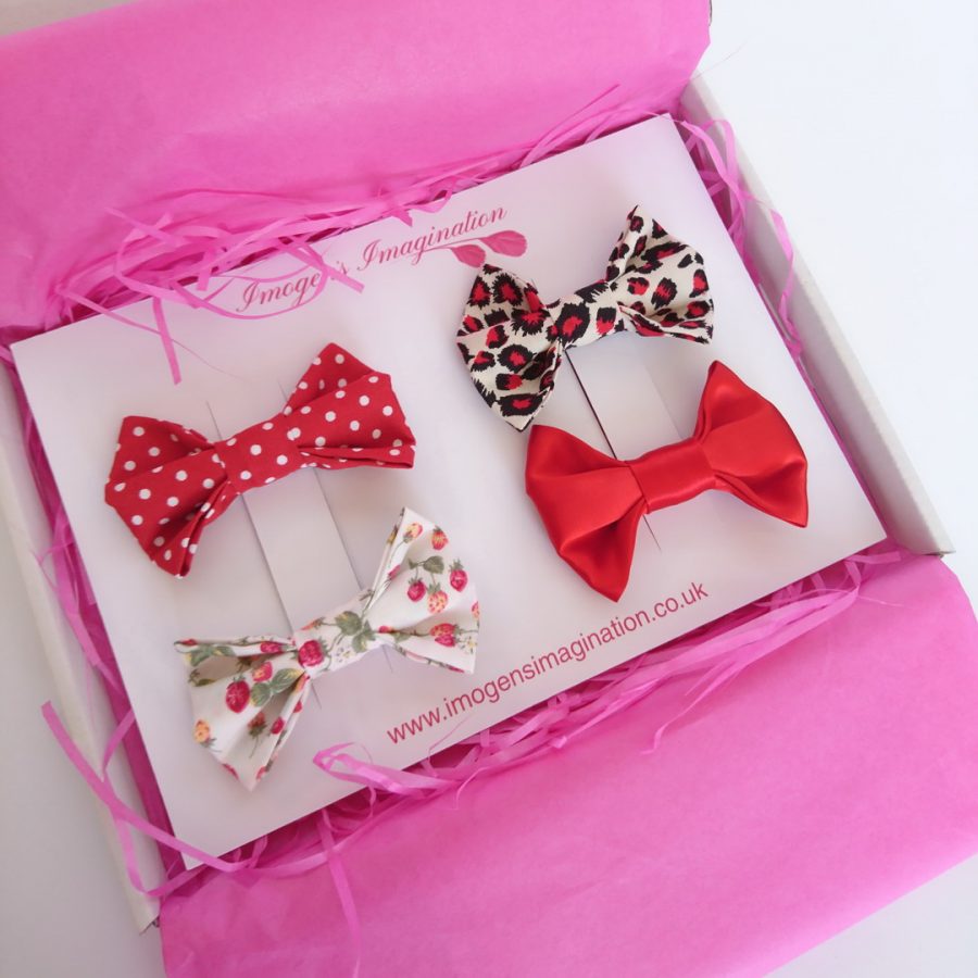 Red Bow Hair Clip Set - Limited Edition Set from Imogen's Imagination