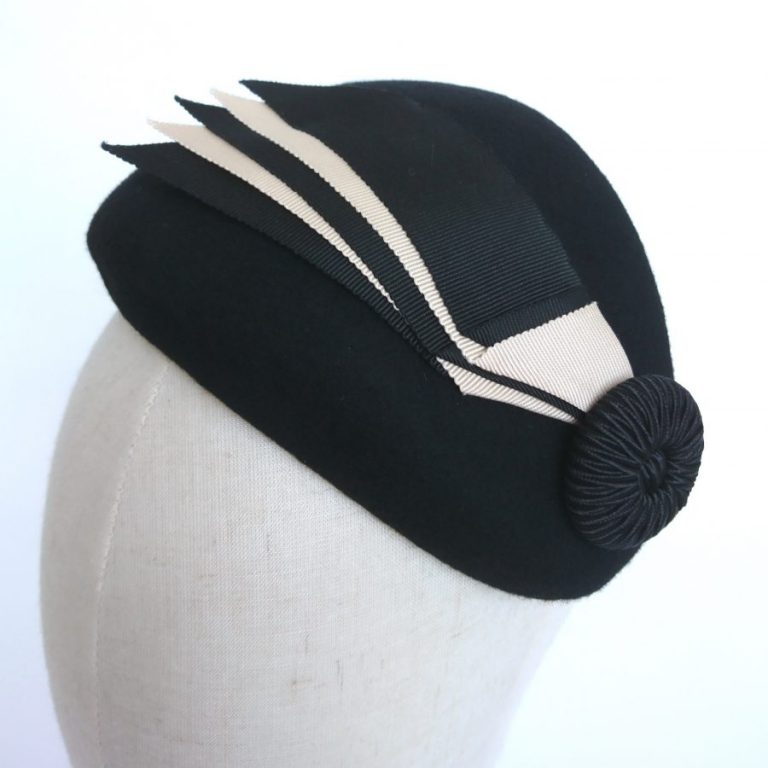 Black Felt Half Hat with Ribbon Fan - Imogen's Imagination