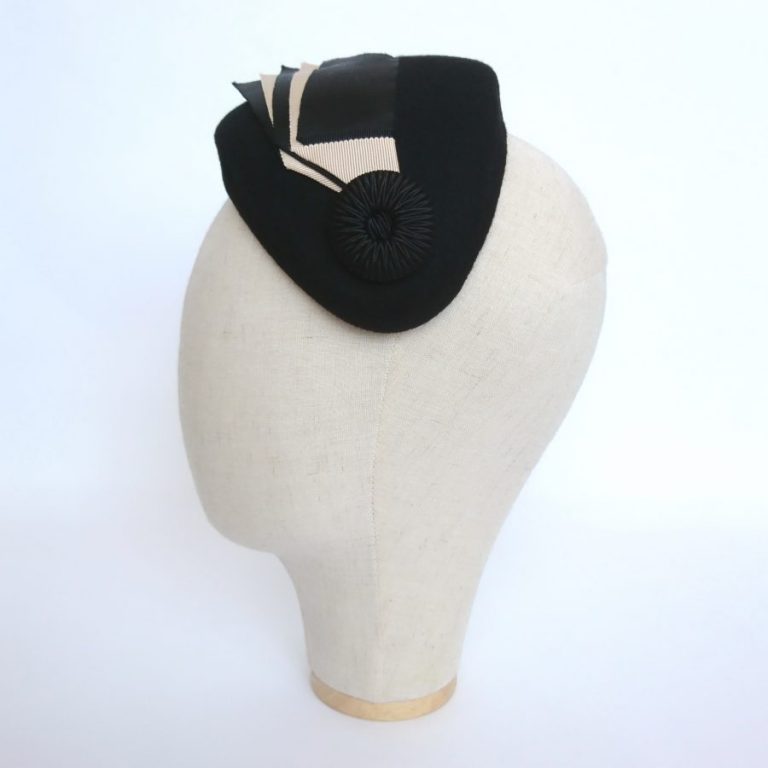 Black Felt Half Hat with Ribbon Fan - Imogen's Imagination