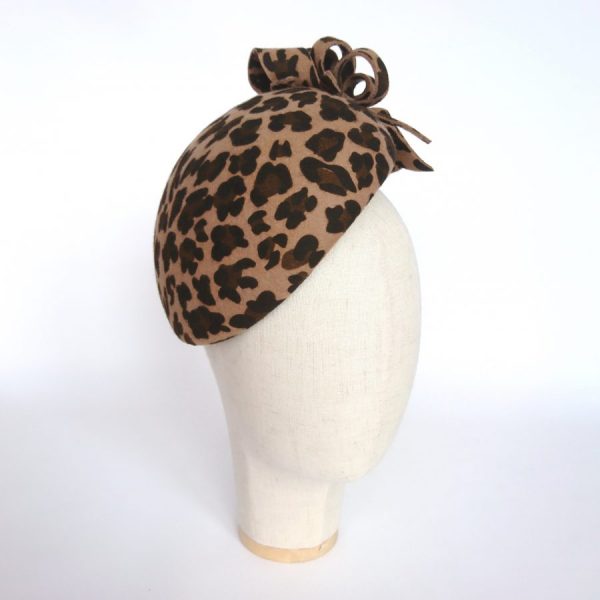 Leopard Felt Sloped Beret Hat with Loops - Imogen's Imagination