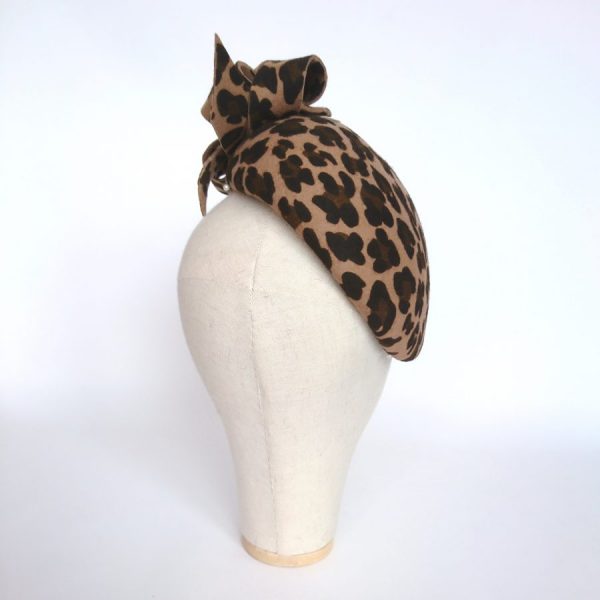 Leopard Felt Sloped Beret Hat with Loops - Imogen's Imagination
