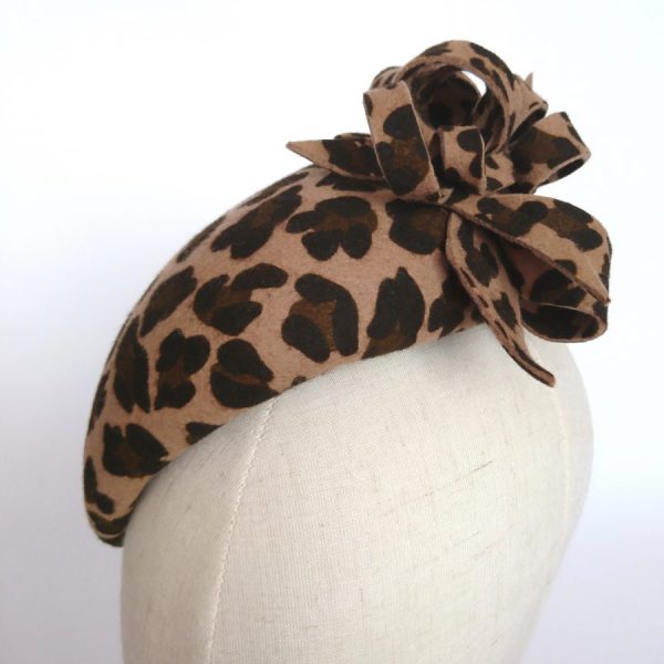 Leopard Felt Sloped Beret Hat with Loops - Imogen's Imagination