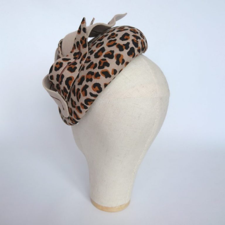 Leopard Felt Sloped Button Hat with Faux Feathers - Imogen's Imagination