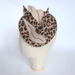 Leopard Felt Sloped Button Hat with Faux Feathers - Imogen's Imagination