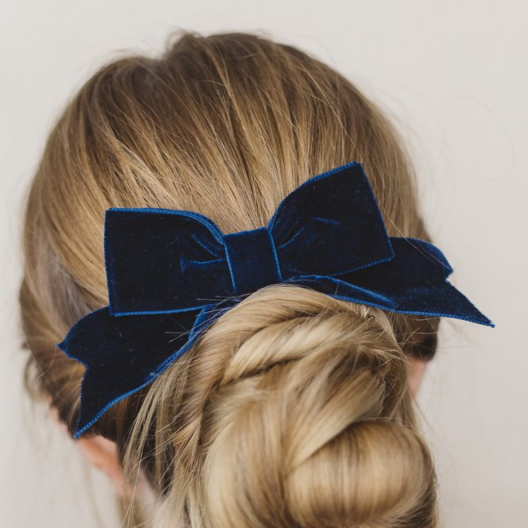 Navy Blue Velvet Ribbon Bow Hair Clip - Imogen's Imagination