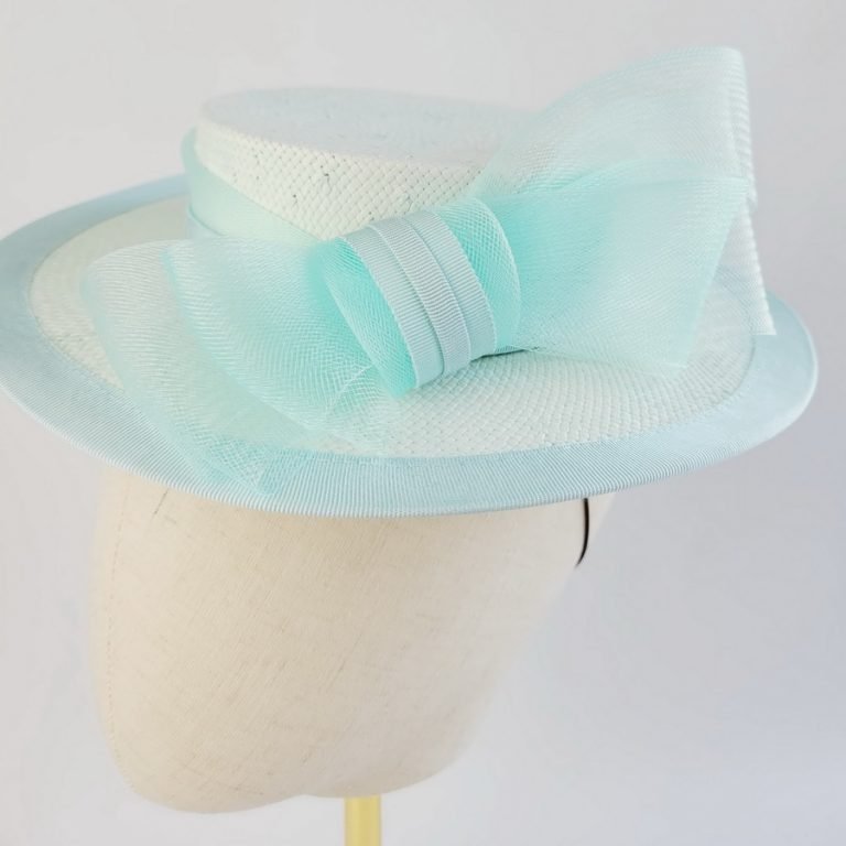 Aqua Blue Boater Hat with Crinoline Knot - Imogen's Imagination