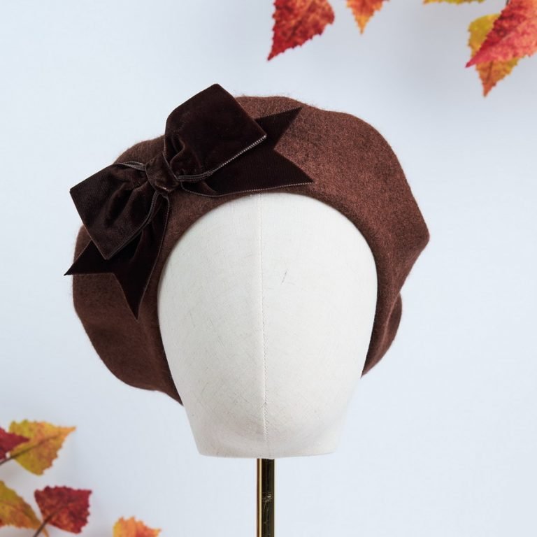 Brown Beret with Brown Velvet Ribbon Bow - Imogen's Imagination