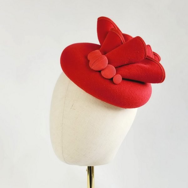 Red Felt Hat with Wave and Buttons - Imogen's Imagination