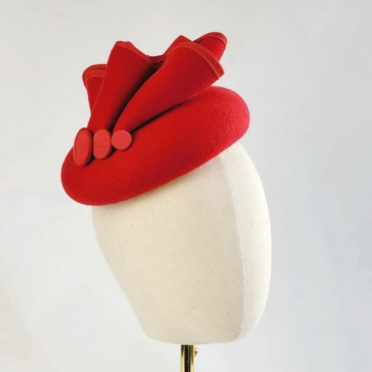 Red Felt Hat with Wave and Buttons - Imogen's Imagination