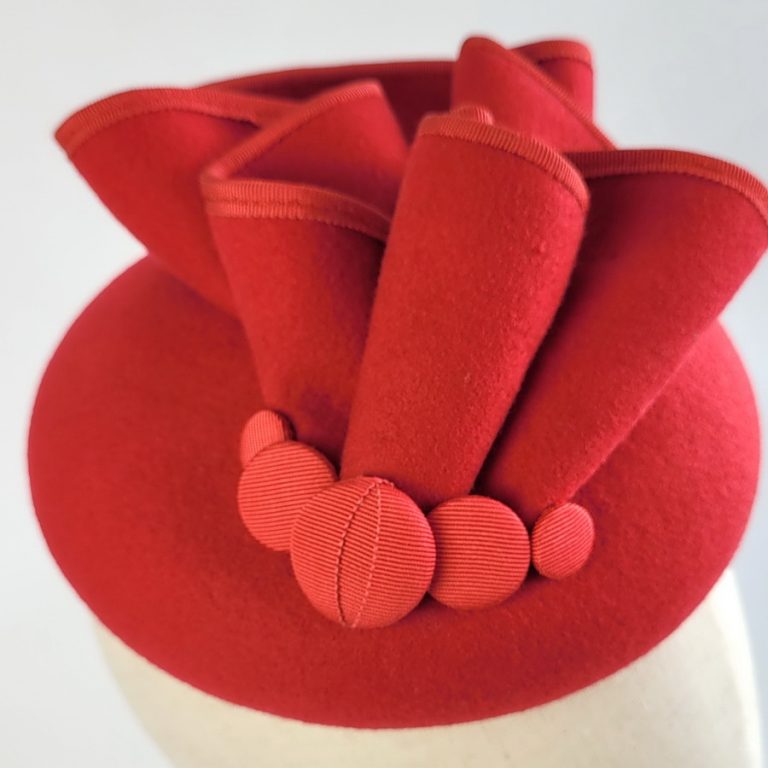 Red Felt Hat with Wave and Buttons - Imogen's Imagination