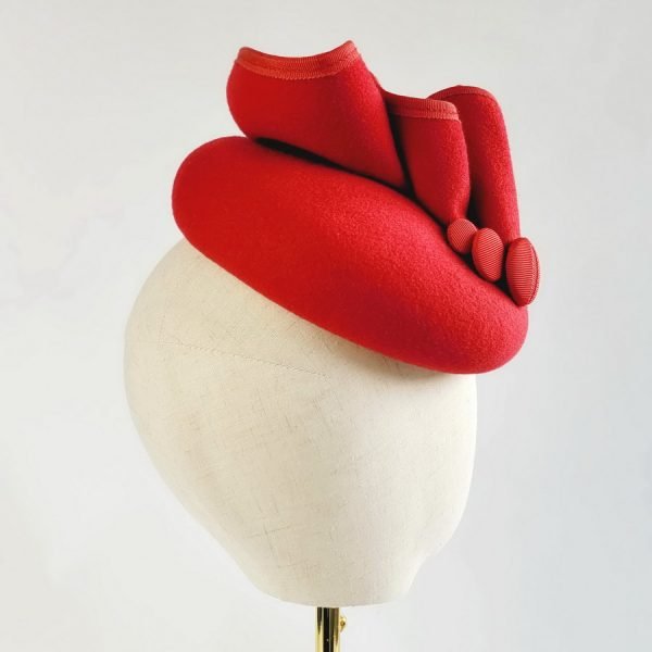 Red Felt Hat with Wave and Buttons - Imogen's Imagination