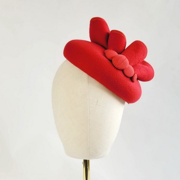 Red Felt Hat with Wave and Buttons - Imogen's Imagination