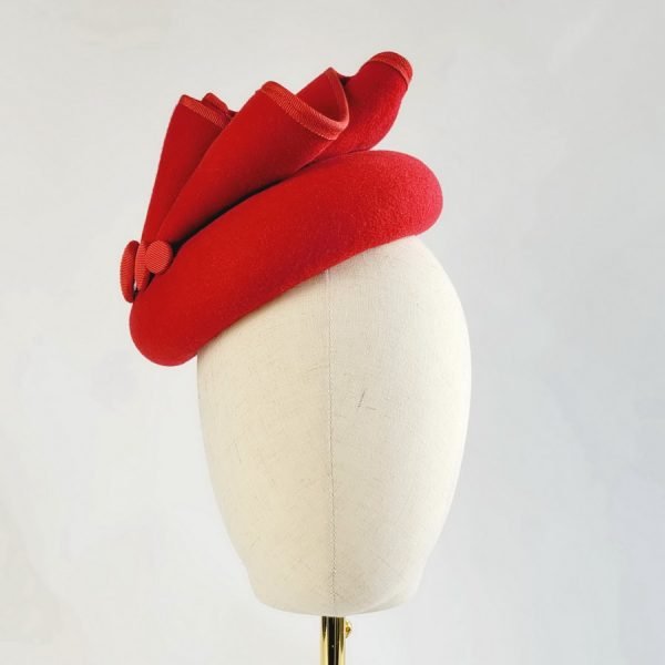 Red Felt Hat with Wave and Buttons - Imogen's Imagination