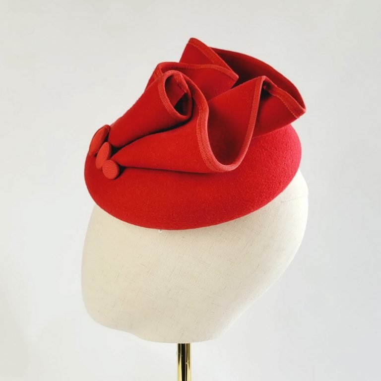 Red Felt Hat with Wave and Buttons - Imogen's Imagination