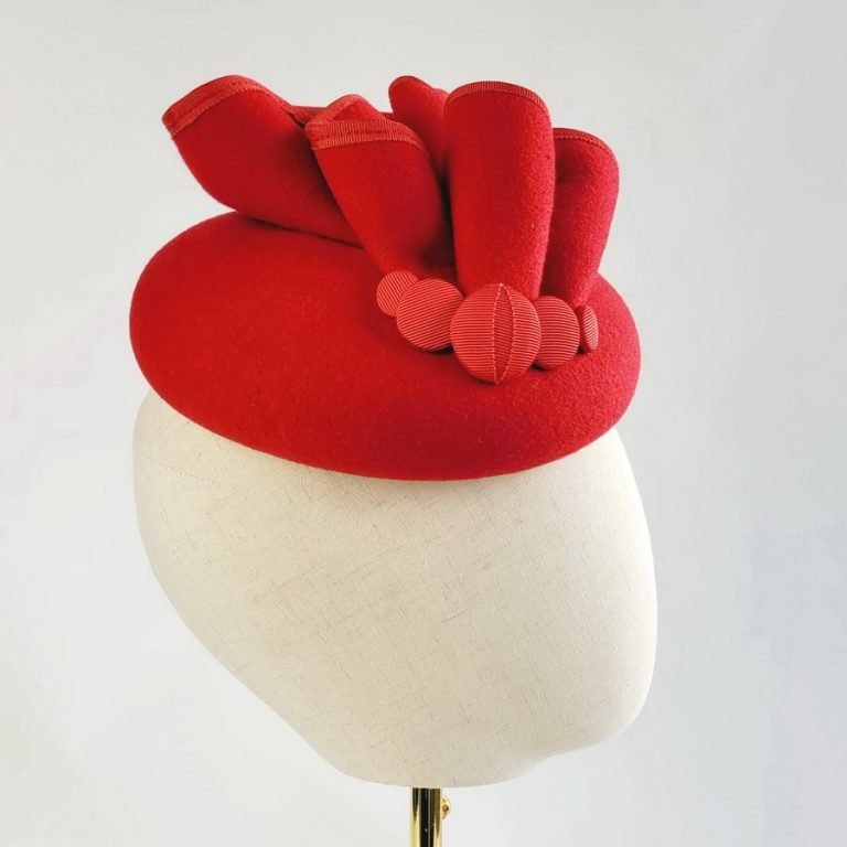 Red Felt Hat with Wave and Buttons - Imogen's Imagination
