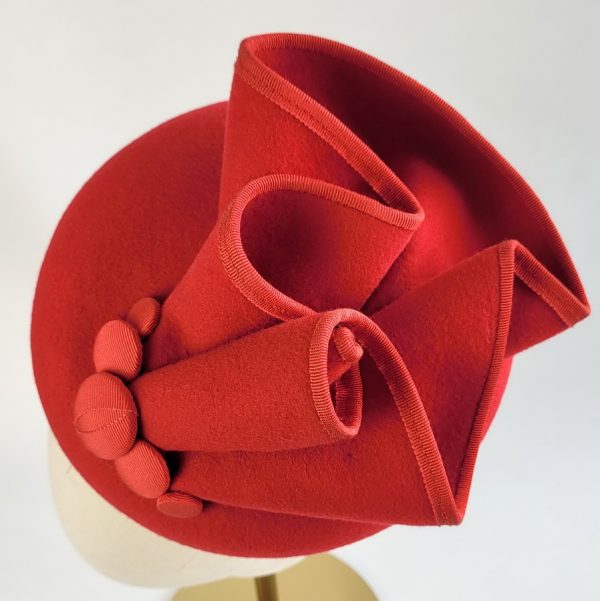 Red Felt Hat with Wave and Buttons - Imogen's Imagination