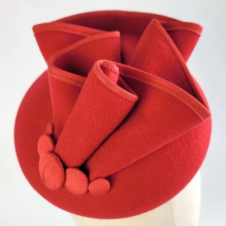Red Felt Hat with Wave and Buttons - Imogen's Imagination