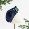 Navy Blue Beret with Gordon Tartan Ribbon Bow - Imogen's Imagination