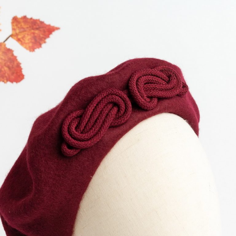 Wine Red Beret with Wine Cord Knot - Imogen's Imagination