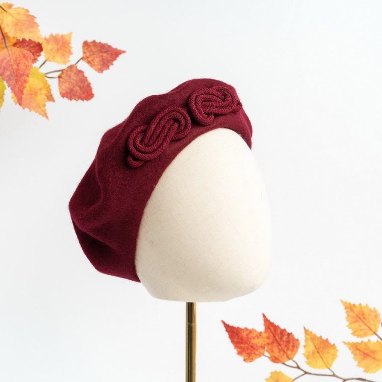 Wine Red Beret with Wine Cord Knot - Imogen's Imagination