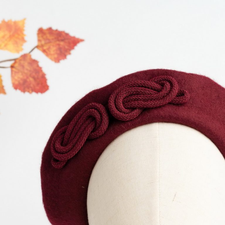 Wine Red Beret with Wine Cord Knot - Imogen's Imagination