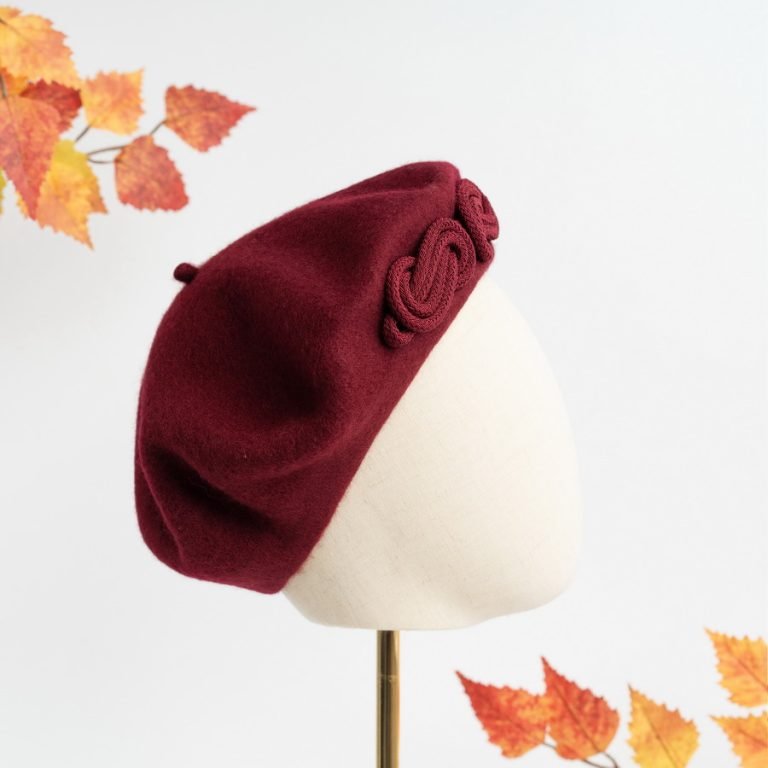 Wine Red Beret with Wine Cord Knot - Imogen's Imagination